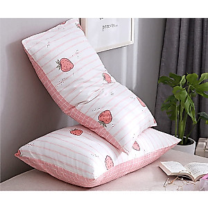 Pink Strawberry Print Pillowcases Set Kawaii Kids Girl Bedding Pillow Shams for Boy Teen Cotton Strawberry Pillow Covers Cute Decorative Pillowcases Set, Envelope Closure, (2 Pieces,20"×26")