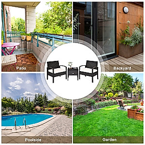 Toolsempire Outdoor Conversation Set 3 Pieces Patio Furniture, Outdoor Bistro Set Wicker Patio Chair with Water-Resistant Cushion & Storage Table for Backyard, Balcony, Porch (Beige)