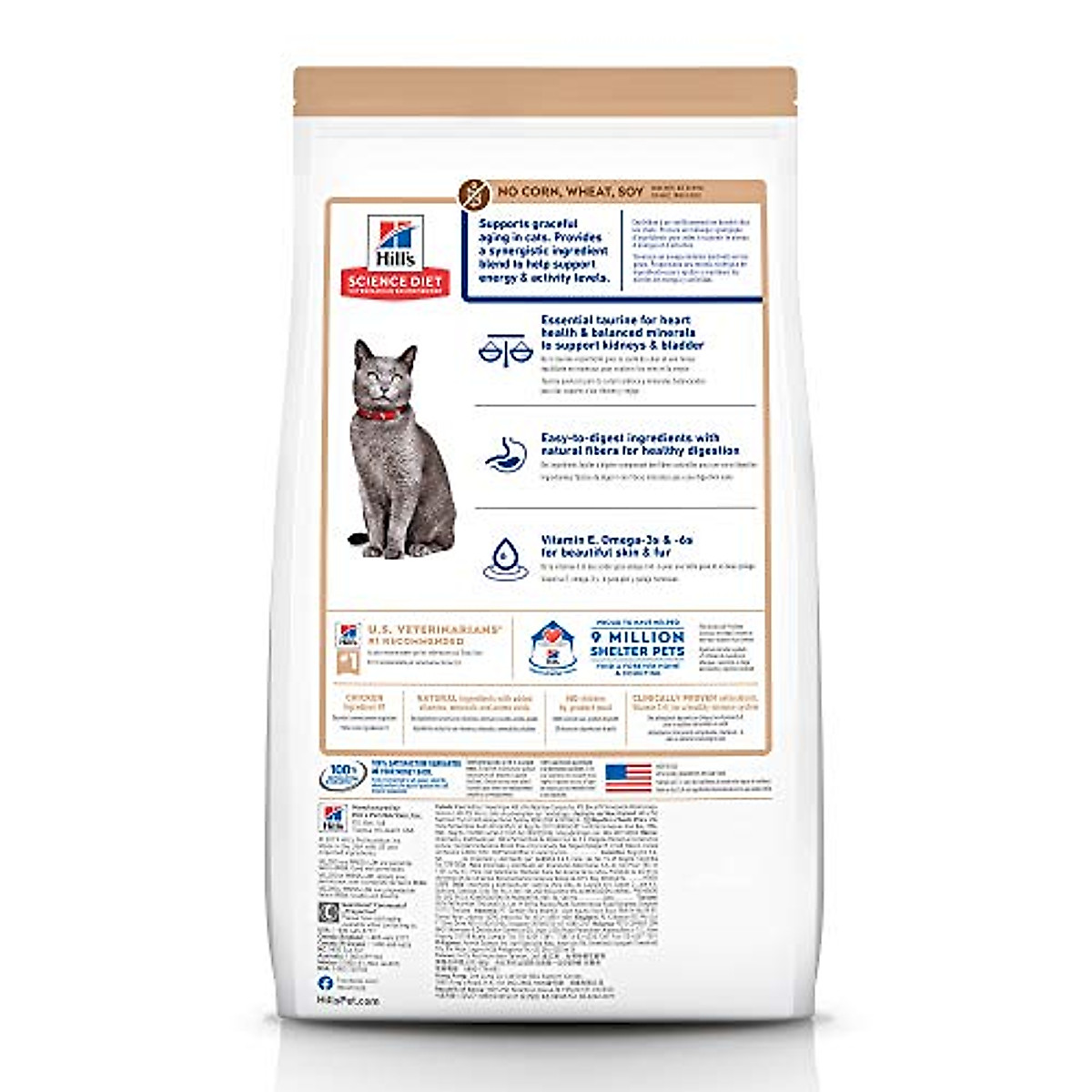 Hill's Science Diet Senior 7+ No Corn, Wheat or Soy Dry Cat Food, Chicken Recipe, 3.5 lb. Bag