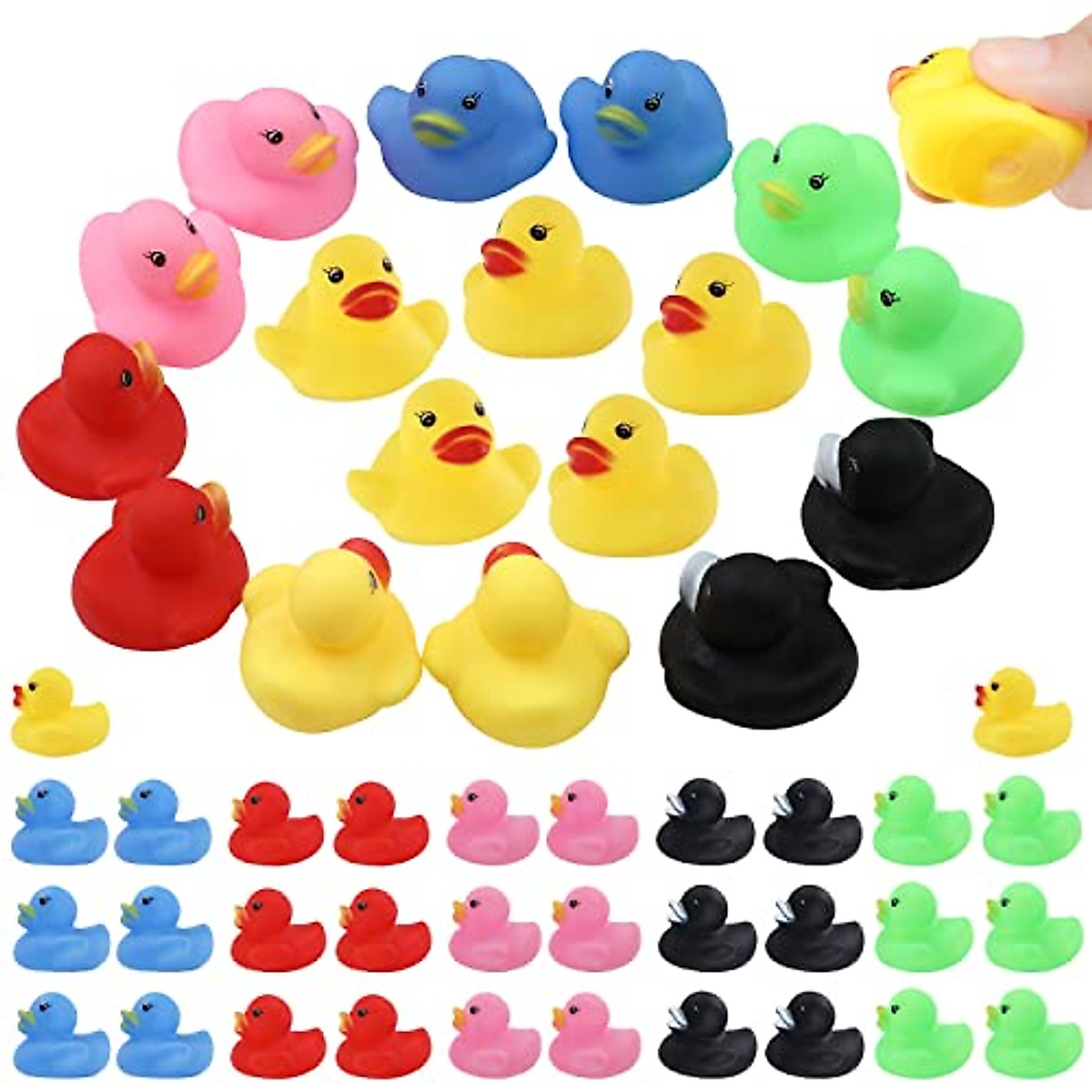 50 Pack Multicolor Mini Rubber Ducky Float Ducks Baby Bath Toy, Great for Jeep Ducking, Shower, Birthday Party, Carnival Game Gift(1.6"x 1.5" x 1.2". 6 Colors)