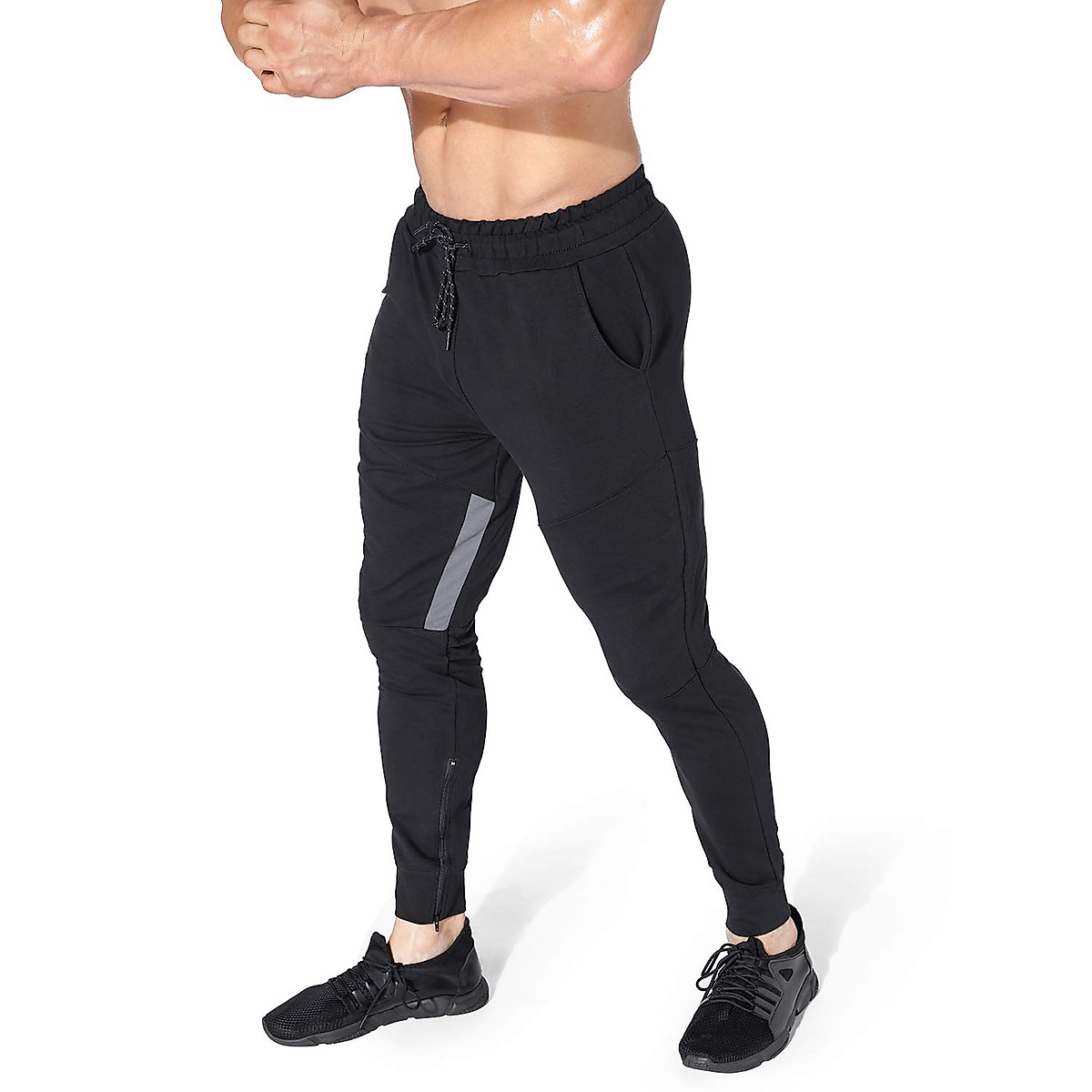 BROKIG Mens Gym Jogger Pants,Casual Slim Workout Sweatpants with Zipper Pockets Bodybuilding Athletic Pants(Black,M)
