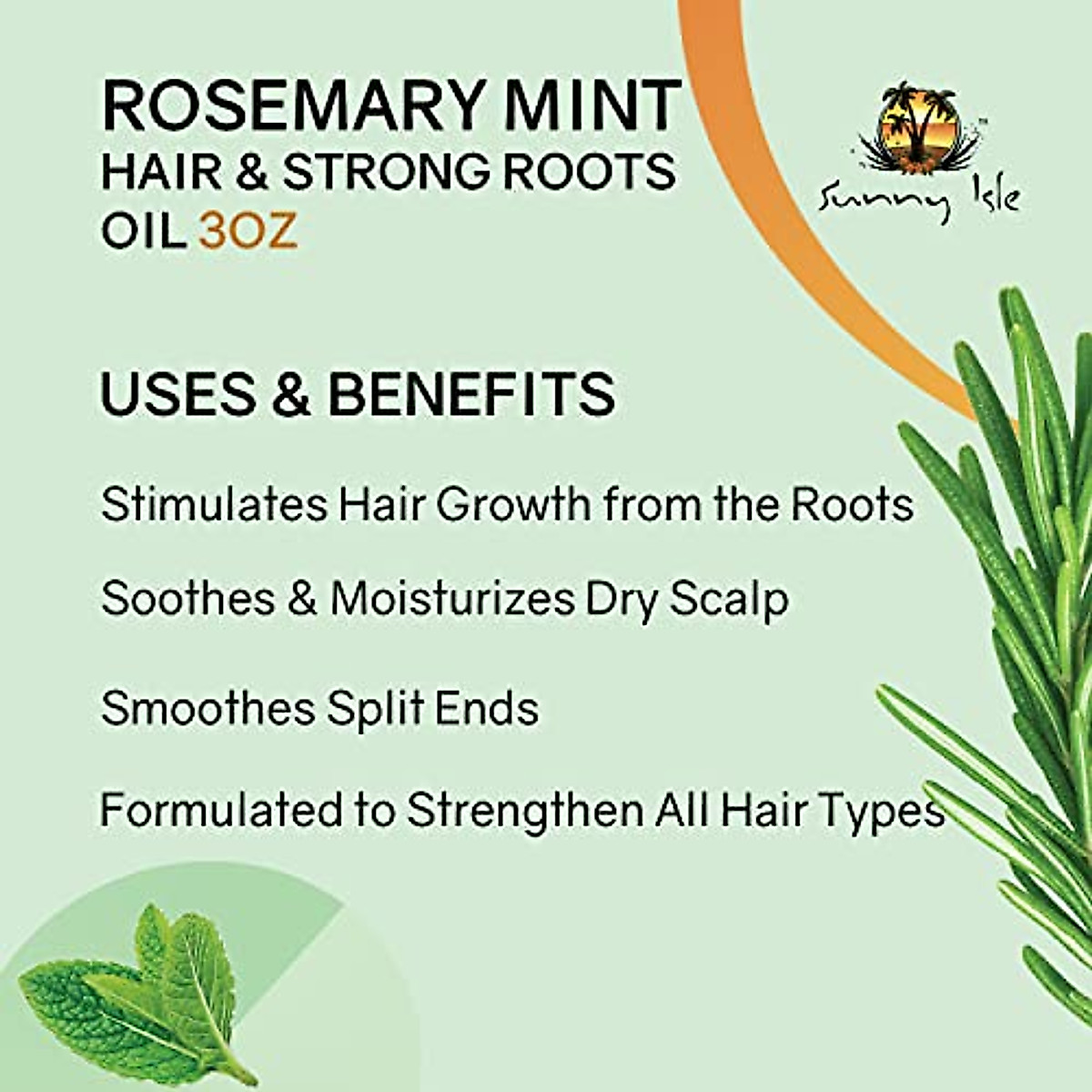 Sunny Isle Rosemary Mint Hair and Strong Roots Oil 3oz, Infused with Biotin & Jamaican Black Castor Oil to Strengthen and Nourish Hair Follicles, for Dry Scalp, Split Ends & All Hair Types