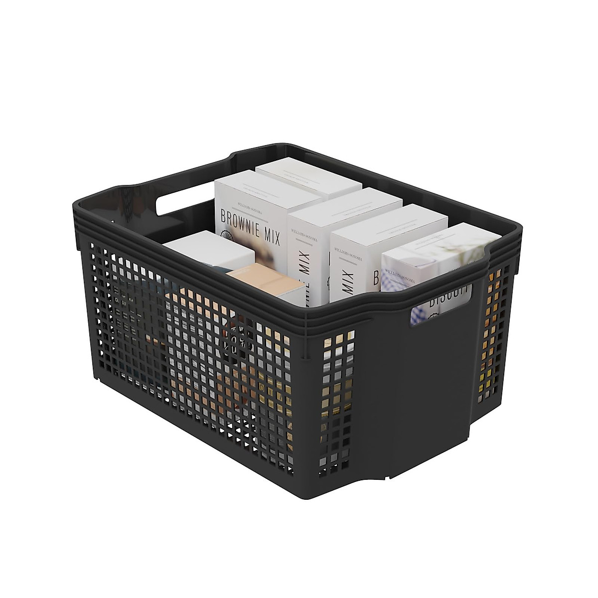 Drephia 12 Pack Large Storage Plastic Basket, Stacking Organizer Bins, 14.17" x 10.70" x 7.12", Black