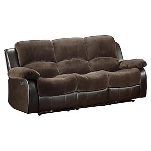 Pemberly Row Traditional Microfiber Double Reclining Sofa in Chocolate