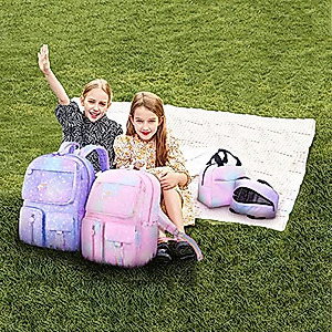 School Backpacks for Teen Girls Laptop Backpack with Lunch Bag，Cute waterproof Travel Bookbags Purple