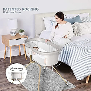 ANGELBLISS 3 in 1 Rocking Bassinet & Baby Bassinet Bedside Crib, One-Second Convert Travel Portable Bassinet Newborn Baby (White)