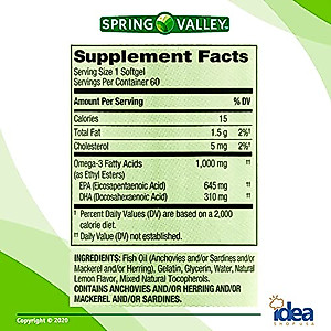 Spring Valley Proactive Support Omega-3 from Fish Oil Dietary Supplement, 1000 mg, 60 Ct (2 PACK) Bundle With Exclusive "Vitamins & Minerals A to Z" - Better Idea Guide (3 Items)