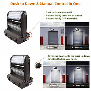 Rotatable LED Wall Pack Light with Dusk to Dawn Photocell, 150W 19500LM 800-1000W HPS/HID Equiv., 5000K Daylight ETL Commercial Outdoor Security Lighting for warehouse, Entrance, Parking, Garage