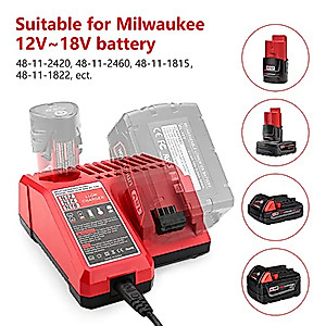 2Pack 6.0Ah 48-59-1850 Battery Replacement for Milwaukee M18 Battery and Charger Compatible with Milwaukee 18V Battery 48-11-1852 48-59-1850 48-11-1850 and Replacement Milwaukee M18 Battery Charger