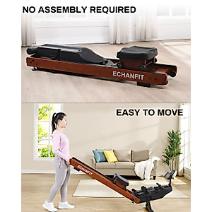 ECHANFIT Magnetic Wood Rowing Machine for Home Use with 16 Levels Adjustable Resistance, Foldable Rower with LCD Monitor, Tablet Holder and 350 LB Weight Capacity, No Assembly Required