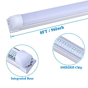 8Ft LED Shop Light Fixture, 72W, 8640LM, 6000K, T8 Integrated LED Tube Light, High Output, Brighter White, Linkable 8 feet Light Bulbs for Garage, Warehouse, (8-Pack)
