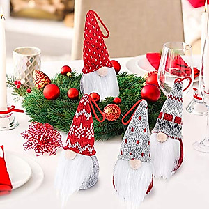 D-FantiX Gnome Christmas Ornaments Set of 4, Handmade Swedish Tomte Gnomes Plush Scandinavian Santa Elf Table Ornaments Christmas Tree Hanging Decoration Home Decor