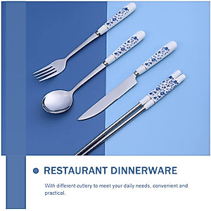 HEMOTON 1 Set White and Blue Porcelain Silverware Silverware Flatware Cutlery Set Stainless Steel Utensils Cutter Fork Spoon Chopsticks Set