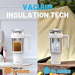 Hydraful 46 oz Insulated Tumbler with handle and leak proof 2-in-1 Straw & Sip Lid,Stainless Steel Vacuum Travel Mug,Coffee Cup,Insulated smoothie cup,Keeps Cold for 34 Hours,Fit in Car Cup Holder