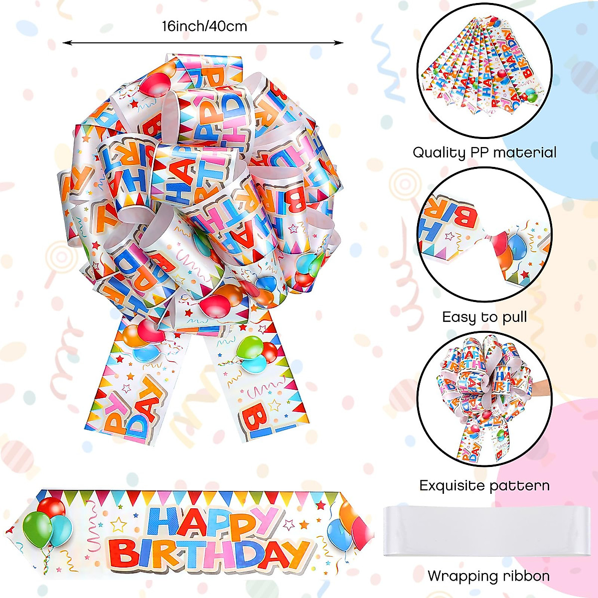 Retrowavy 2 Pcs 16 Inch Large Birthday Pull Bow for Present Gift Wrapping Birthday Bows Giant Gift Bow for Car Colorful Car Ribbon Bow for Birthday Party Holiday Gifts Presents