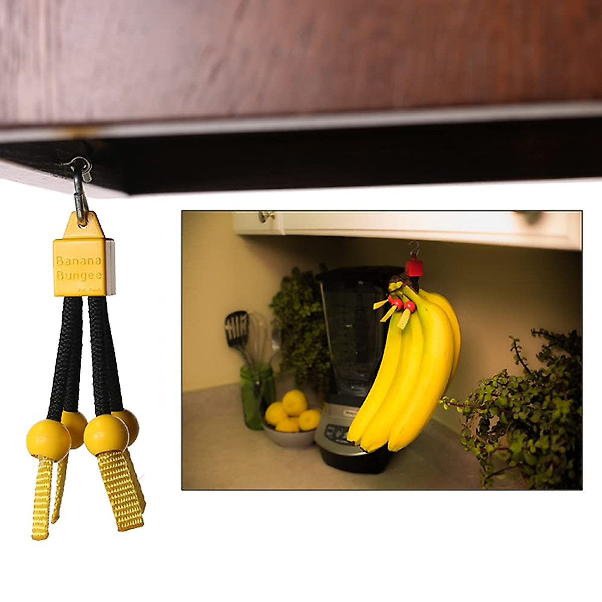Banana Bungee The Original Banana Hanger Under Cabinet Banana Hook Under Cabinet & Banana Holder Stand Alternative - Made in The USA - Banana Storage for Multiple or Single Banana Holder Hook