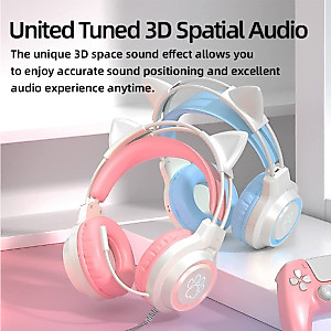 Gaming Headset with Removable Cat Ears, 3.5mm Wired Headphones with Adjustable Microphone, Extendable Padded headband, Noise Cancelling and RGB Light Headphones for Xbox/PS4/Switch/Mac/Phone (Green)