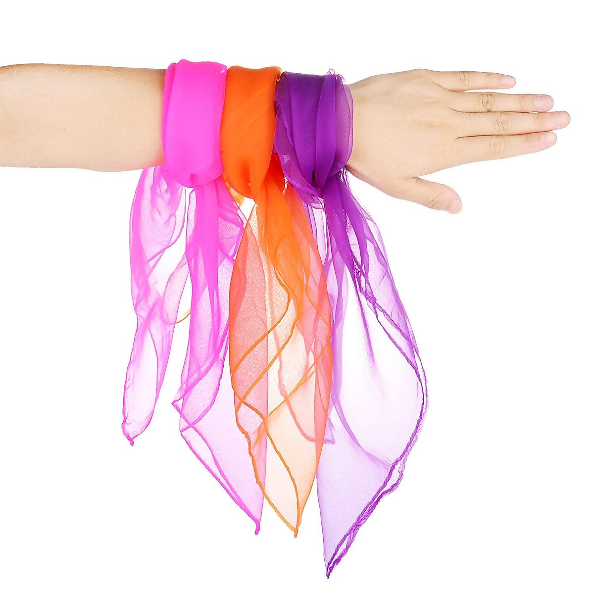 Ousyaah 28-Inch Square Dance Scarves (20-Pack), Juggling Scarves for Kids Play, Props Magic Trick Silk Scarves Music Movement Scarf, Rhythm Band Scarves for Toddlers Children Movement