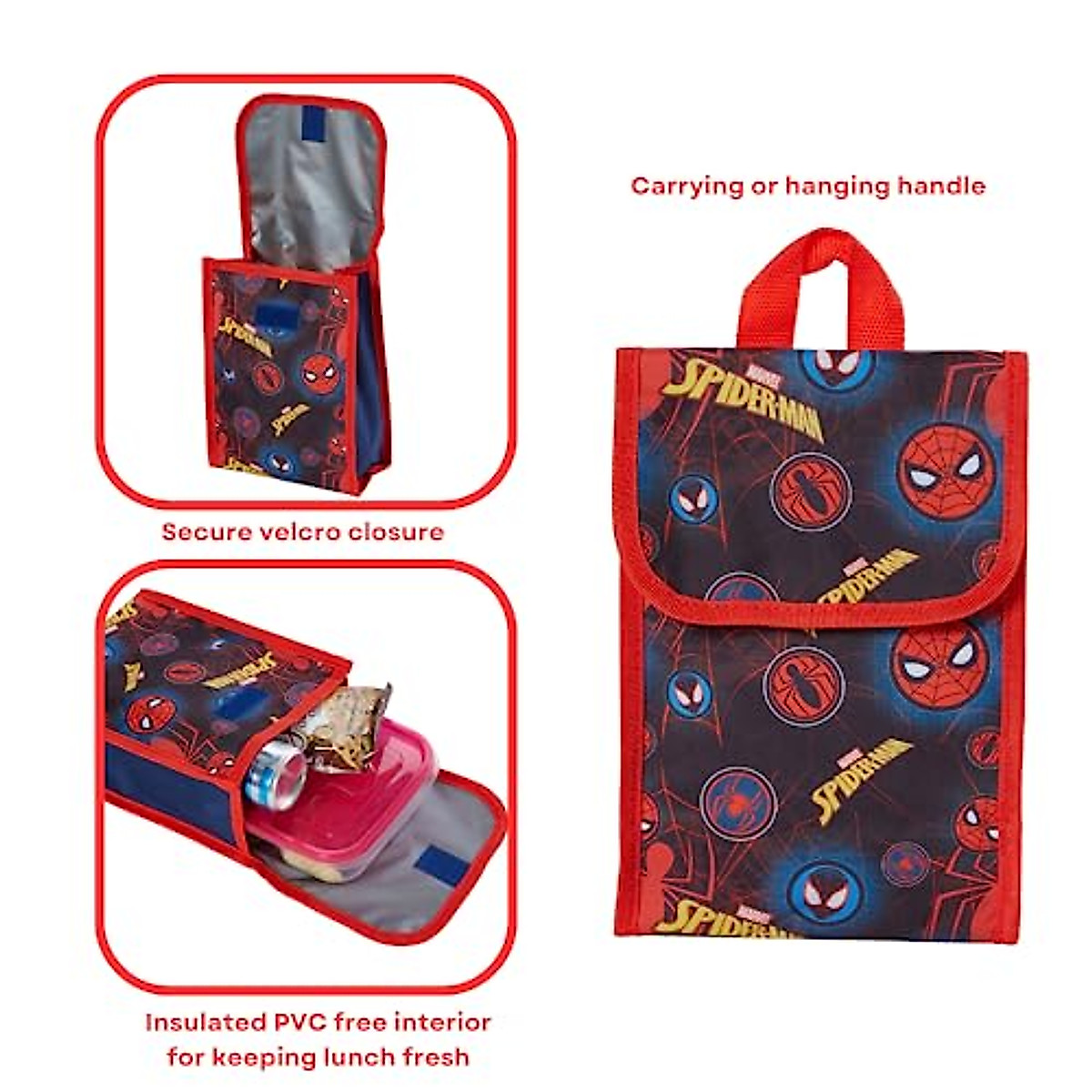 Fast Forward Marvel Spiderman Backpack Set for Kids, 16 inch with Lunch Bag and Water Bottle