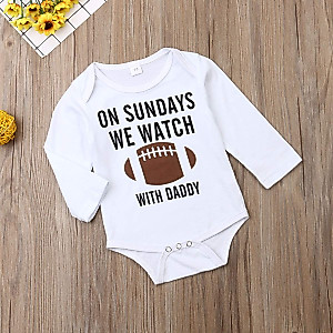 Honganda Funny Newborn Infant Baby Boy On Sundays We Watch Football with Daddy Bodysuit Romper (White-Long Sleeve, 6-12 Months)