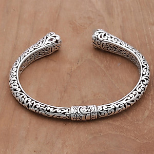 NOVICA Artisan Amethyst Cuff Bracelet and 925 Sterling Silver Spiral Motif Purple Indonesia Birthstone [6.25 in L (end to End) x 0.3 in W] ' Spiral Engagement'