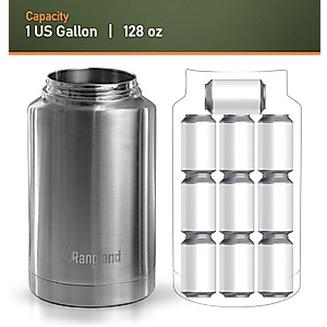 Rangland Insulated 1 Gallon Water Bottle with Sleeve - Stainless Steel Wide Mouth Growler with Tactical Carrying Bag - Insulation for Hot/Cold Drinks (128oz)