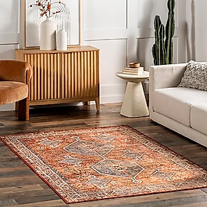 nuLOOM 5' x 8' SpinClean Machine Washable Stain-Resistant Area Rug Low Profile for Living Room, Bedroom, and Dining Room, Ashen Rust