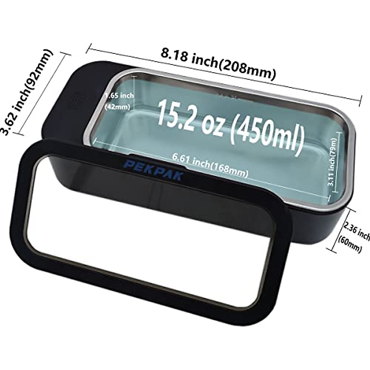 Ultrasonic Cleaner,Portable Jewelry Cleaner Machine, 15.2 Ounces(450ml) 304 Stainless Steel Tank,Transparent lid for Cleaning Rings,Necklaces,Watches,Foundation Brush,Denture,Eyeglasses,Razors(Black)