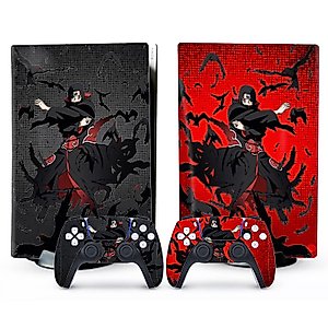 XSUID PS5 Skin - Disc Edition Game Console and Controller Accessories Cover Skins PS5 Controller Skin Gift PS5 Skins for Console Full Set Black and Red PS5 Skin Itachi