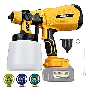 IRONFIST Cordless Paint Sprayer, for DEWALT 20V Battery Brushless HVLP Electric Paint Gun with 1000ML Container, 3 Patterns, 4 Size Nozzles (Battery NOT Included) Yellow
