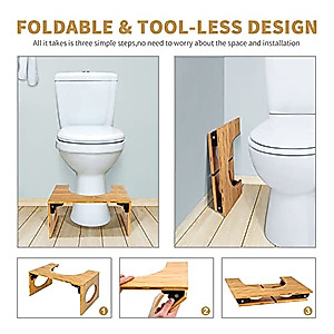 BQYPOWER Toilet Stool, Bamboo 8 Inch Toilet Potty Stool, Foldable Bathroom Poop Stool with Non-Slip Mat for Adults Children…