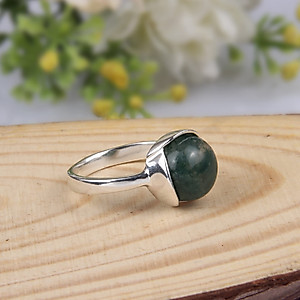 DHRUVANSH CREATIONS 925 Sterling Silver Round 10 MM Moss Agate Gemstone Ring Personalized Promise Ring Abstract Ring for Women (5)