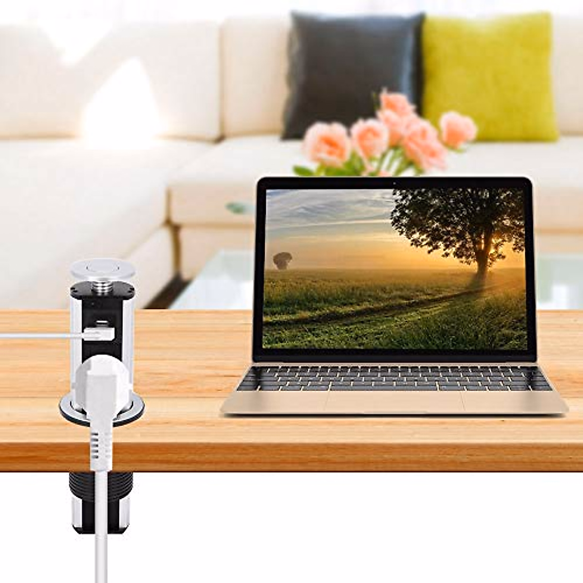 Ginyia Desktop Power Outlets, 3 Power Socket Retractable Electric Socket Pulling Power Socket for Kitchen, Office, Meeting Room, Conference Table(US 110V)