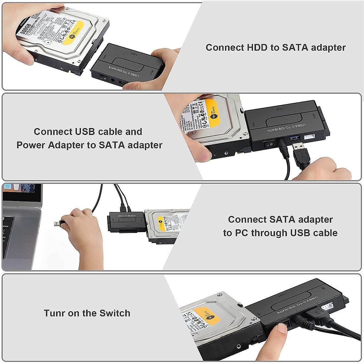 USB 3.0 to SATA IDE Hard Drive Reader, YINNCEEN External Hard Drive Ultra Recovery Converter Universal Hard Drive Adapter Kit for 2.5/3.5 HDD/SSD Hard Drive Disk, Include 12V/2A Power Adapter