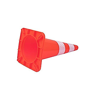 [ 10 Pack ] 28" Traffic Cones PVC Safety Road Parking Cones Weighted Hazard Cones Construction Cones for Traffic Fluorescent Orange w/4" w/6" Reflective Strips Collar (10)