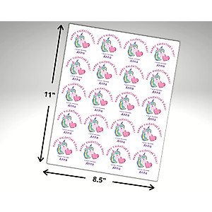 Personalized Unicorn Valentine's Day Stickers for Kids 20-Count, 2 inch, Custom Classroom Valentines Favor for Girls, Happy Valentine's Day Labels