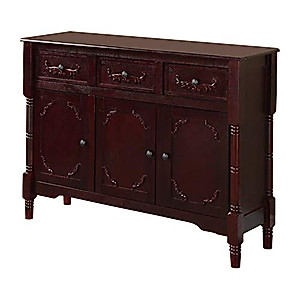 King's Brand Wood Console Sideboard Table with Drawers and Storage, Cherry Finish