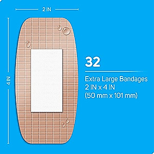 Care Science Waterproof Strong Strips Adhesive Bandages, Extra Large, 32 CT | 100% Waterproof, Heavy-Duty Protection, Helps Prevent Infection for First Aid and Wound Care