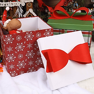 LaRibbons Large Christmas Gift Boxes with Lids,10x10x10 Inches Snowflake Design Folding Square Gift Boxes for Christmas Decorative,Xmas,Present,Storage,Red