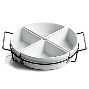 Gibson Elite Gracious Dining Dinnerware, 4-Section Tray Set with Metal Rack, White