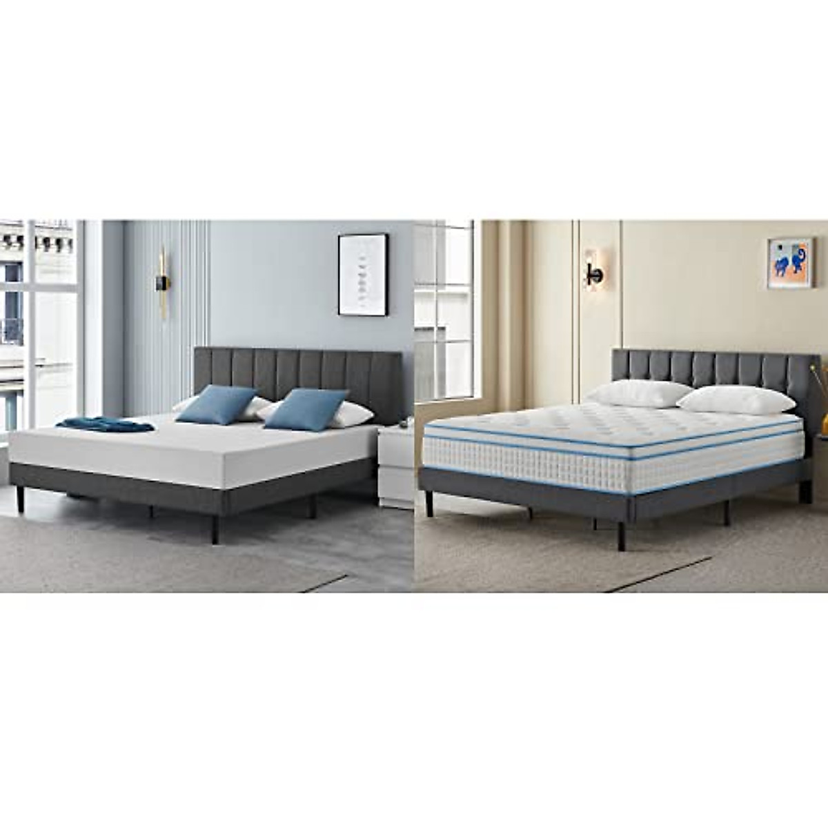 12 Inch Queen Innerspring Hybrid Mattress + 42 Inch Platform Bed Frame (Grey)