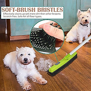 Guay Clean Rubber Push Broom Pet Hair Fur Removal Soft Bristle Sweeper for Carpet and Floor, Squeegee and Grommet for Pads and Towels -Telescopic Pole up to 50 Inches - Blue