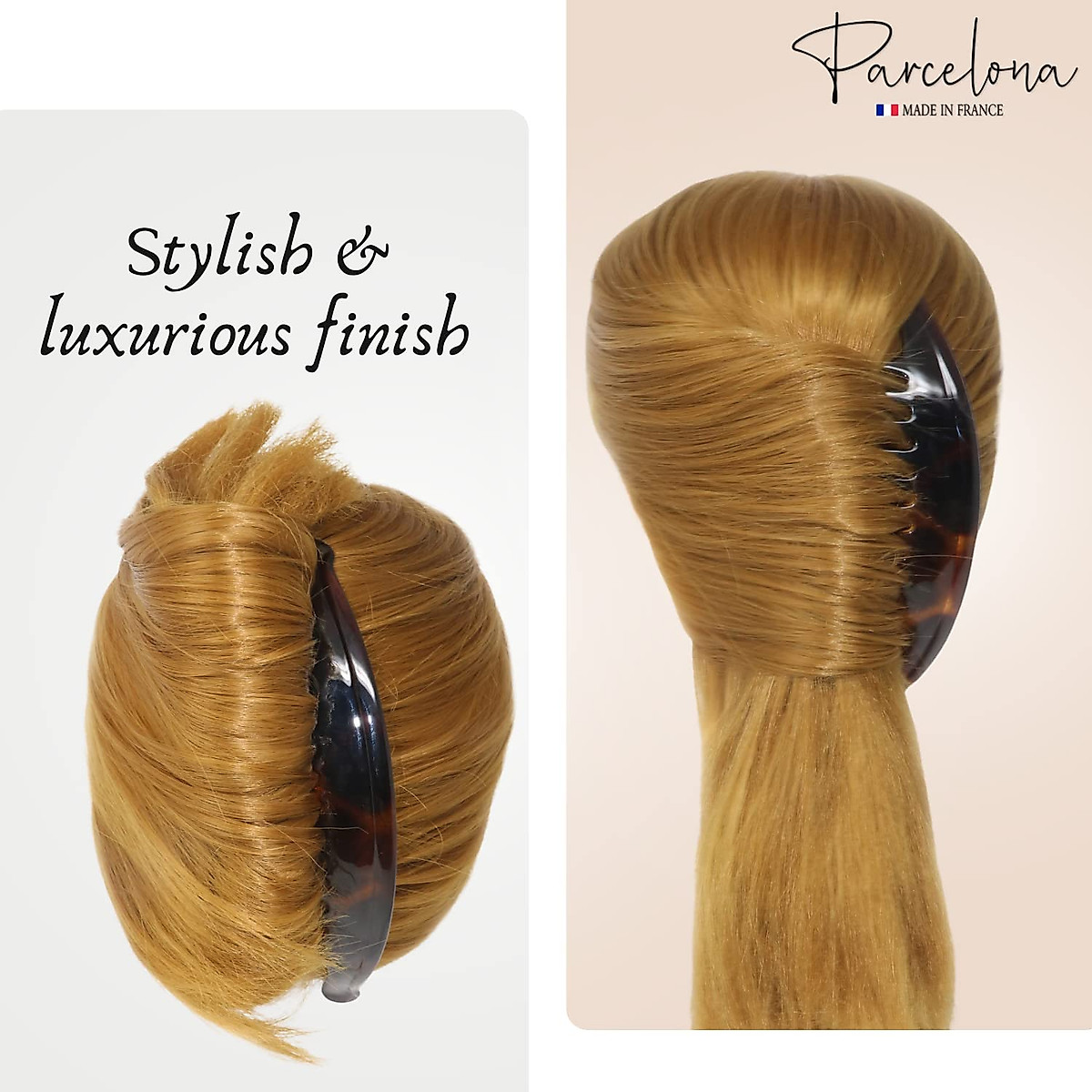 Parcelona French Banana Wide Edge Tortoise Shell Brown Extra Large 7” Celluloid 13 Teeth Set of 2 Side Hair Combs for Women and Girls