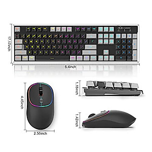 Wireless Gaming Keyboard and Mouse Combo, MageGee V550 2.4G Rechargeable RGB Backlit Keyboard with Clear Shell, Full Size Waterproof Keyboard & LED Mice for PC/Laptop - Gray & Black