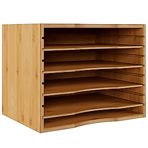 Bamjoy Bamboo 5 Tier Desktop Organizer, Paper Organizer Mail Sorter, File Holder Letter Document Storage with Adjustable Shelves for School Home Office, Natural
