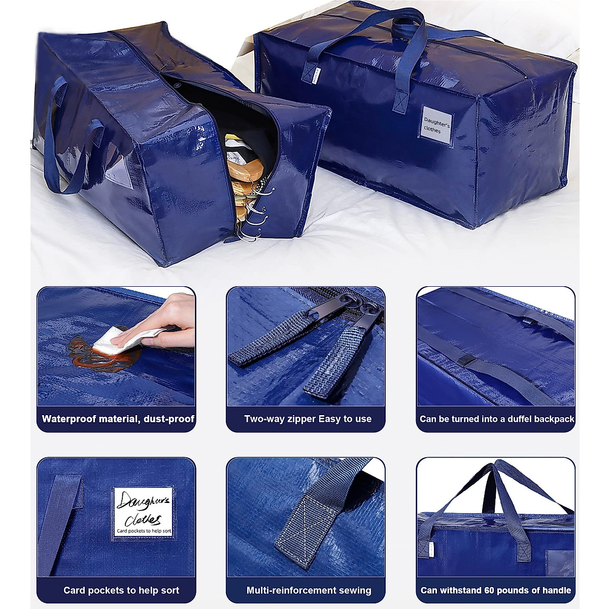 MIUKAA 6-Pack Heavy-Duty Moving Bags - 23-Gallon Capacity - Extra Large Storage with Zippers & Handles - Ideal for Clothes, Tools, and Packing Organizer