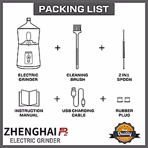 ZHENGHAI Electric Herb Grinder 150W Spice Grinder USB-C Rechargeable, Compact Size, Easy On/Off. Fast Grinding Dry Spices Herbs, with Pulse Mode and Cleaning Brush (Black)