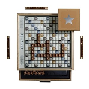 WS Game Company Scrabble Luxe Maple Edition with Rotating Solid Wood Cabinet