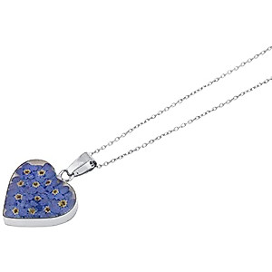 Amazon Essentials Sterling Silver Blue Pressed Flower Heart Pendant Necklace, 16' (previously Amazon Collection)