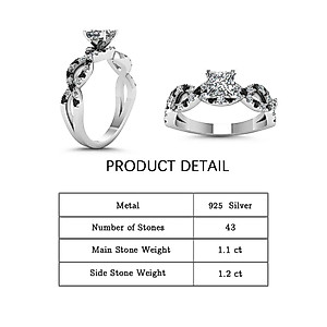 Jeulia Women 2.5 Carat Princess Cut Wedding Band Rings Engagement 925 Sterling Silver Twisted Eternity Birthstone Rings Anniversary Promise with Jewelry Gift Box (Black, 9.5)